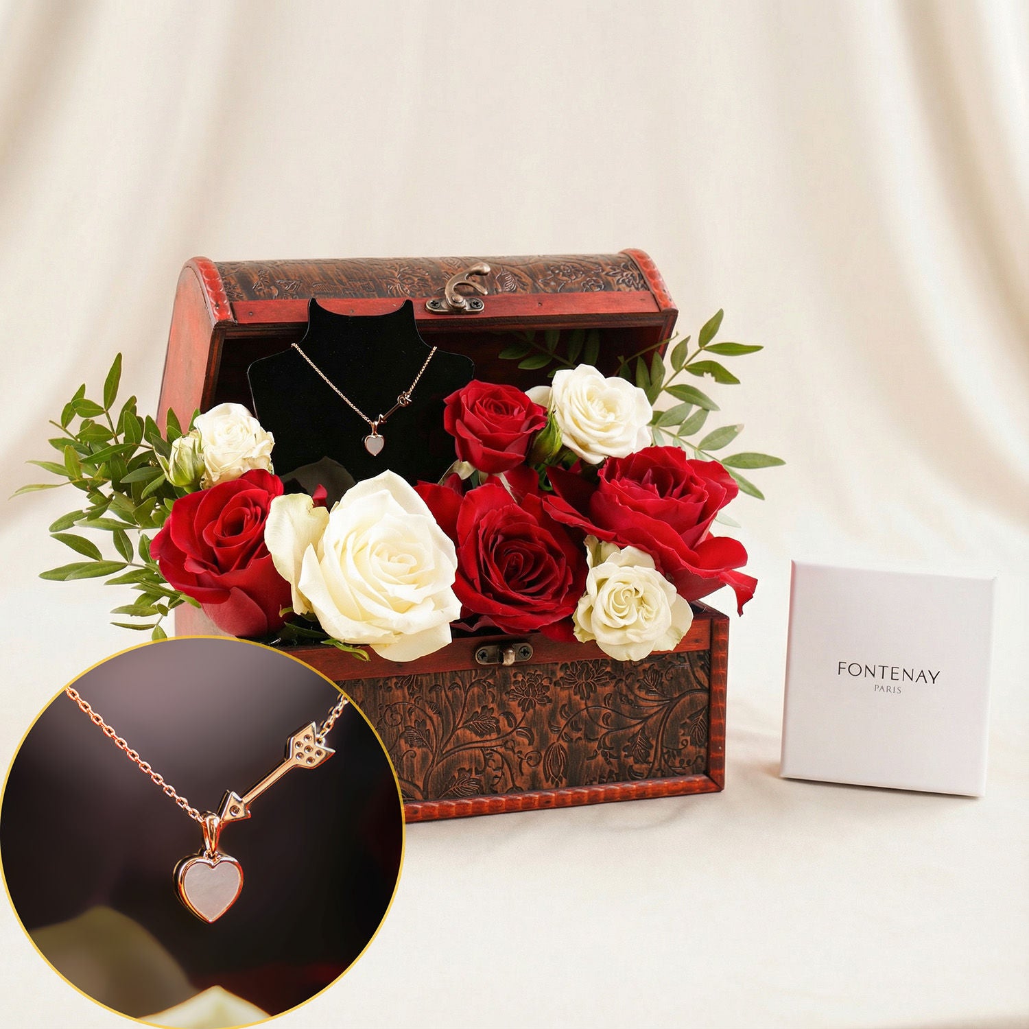 Buy Antique Rose Box n Fontenay Paris Heart & Arrow Necklace Online in ...